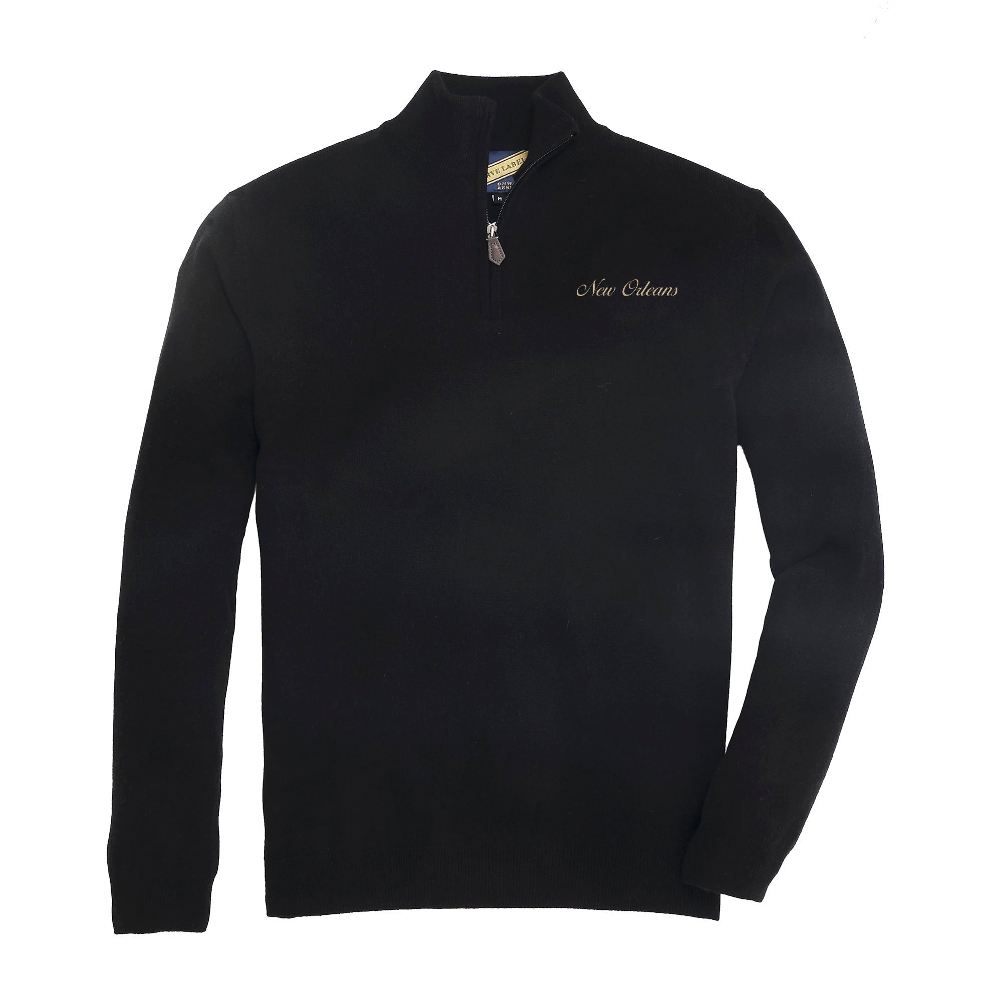 New Orleans Town Script James Cashmere 1/4 Zip - Black – Onward Reserve