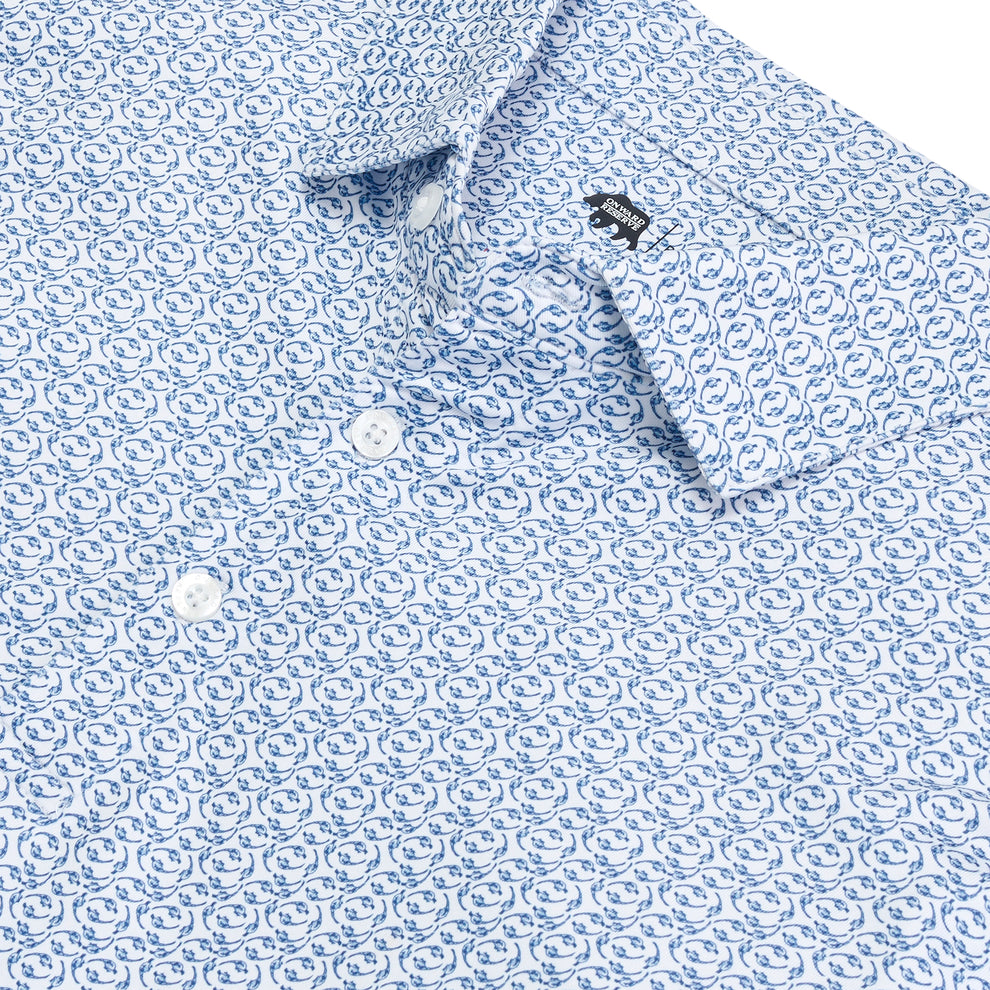 Bevy Printed Performance Polo - Blue Horizon – Onward Reserve